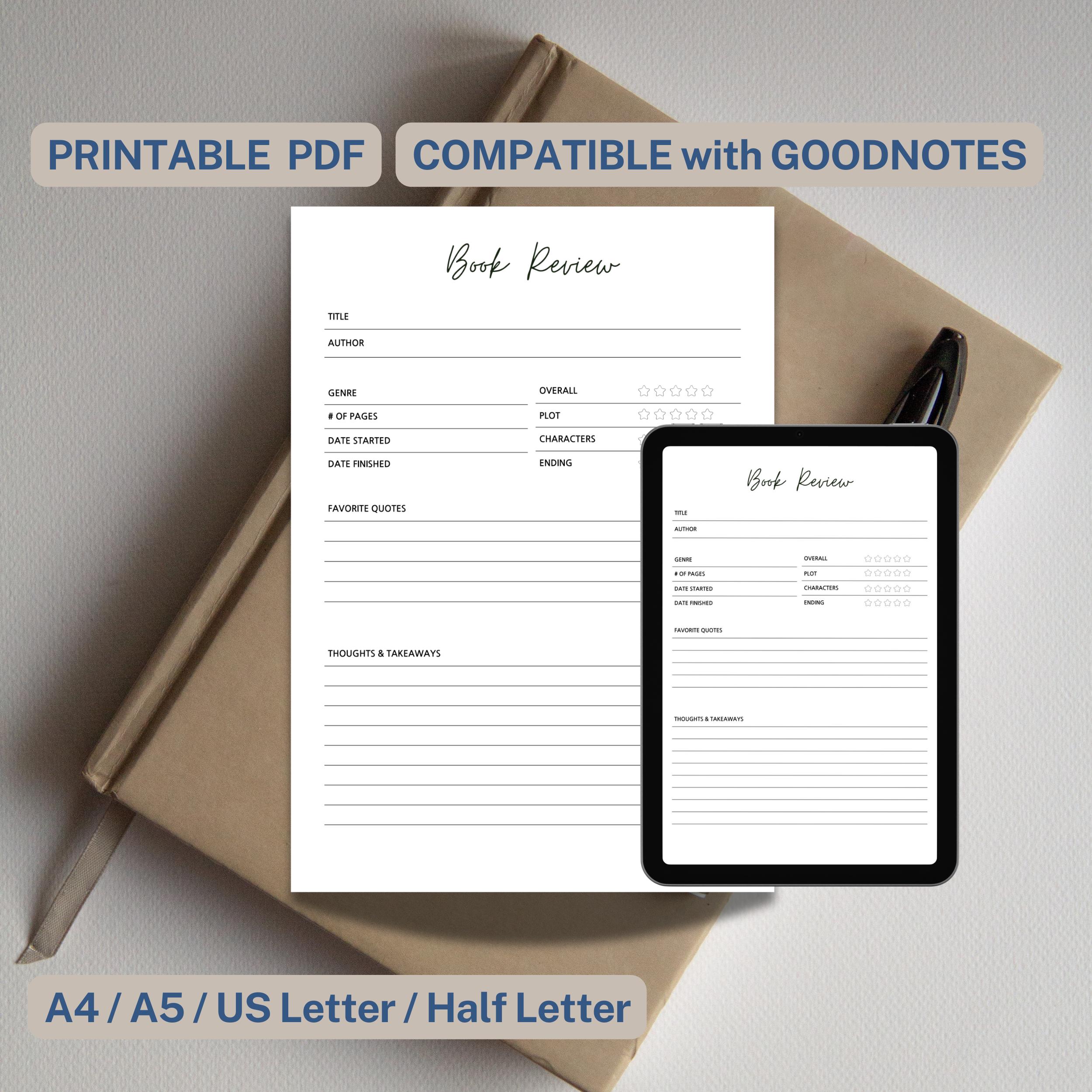 Book Review Template Printable Goodnotes Book Review Template Goodnotes ...