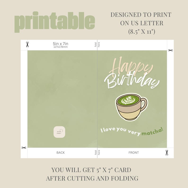 Matcha Latte Birthday Card, Minimalist Design (digital Download) - Etsy
