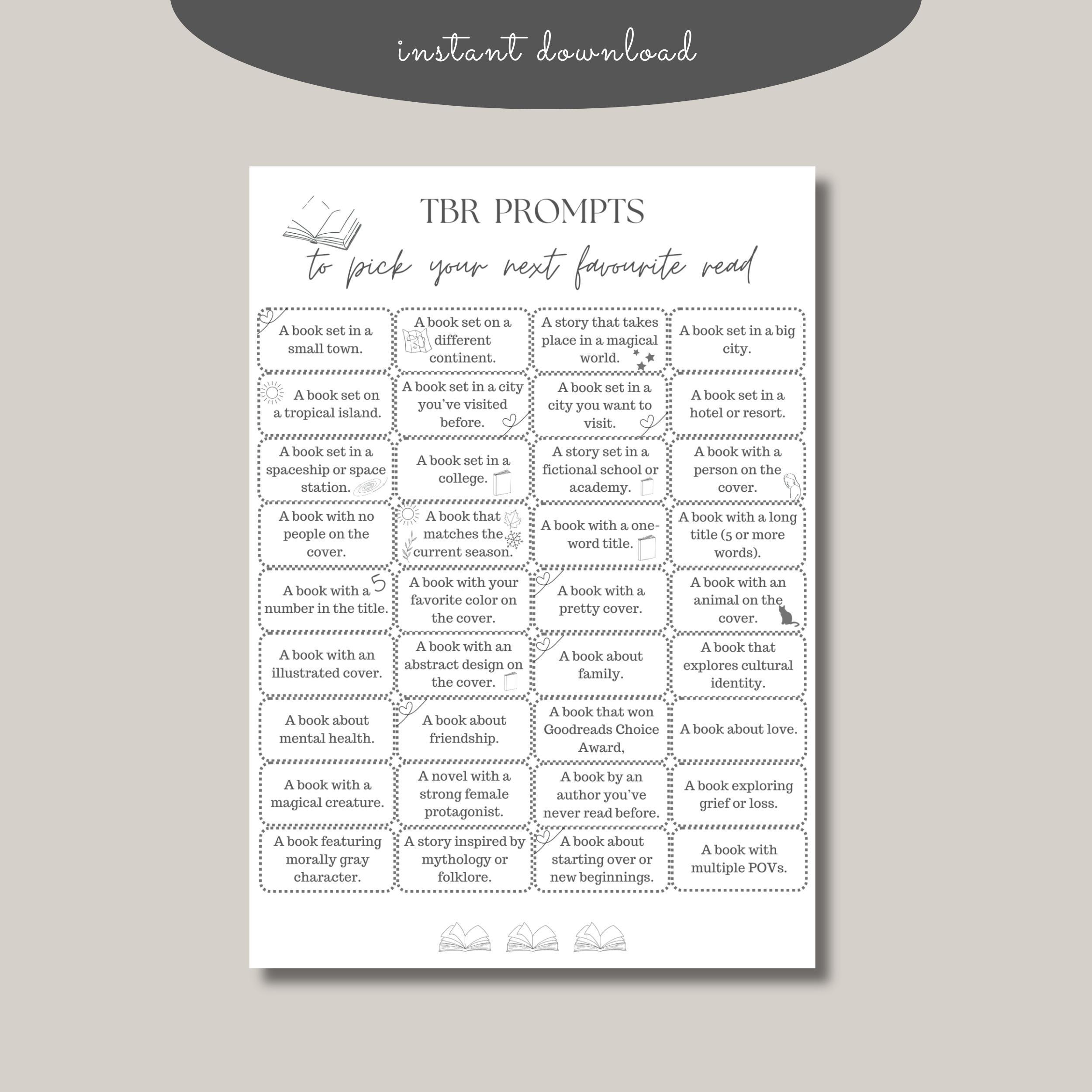 Bookish Game TBR Jar Prompts Printable Ideas to Read TBR Prompts Reader ...