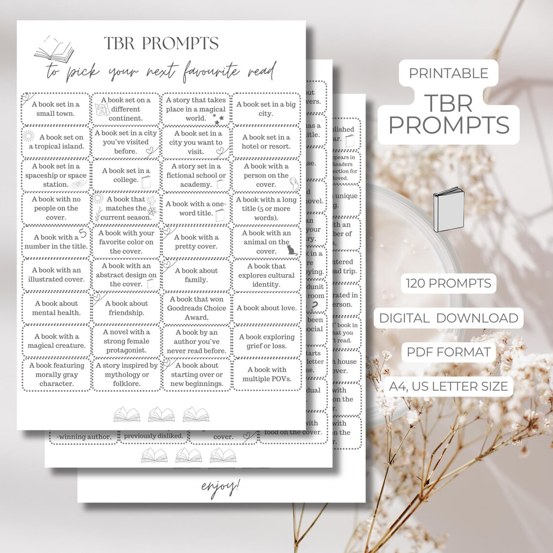 Bookish Game TBR Jar Prompts Printable Ideas to Read TBR Prompts Reader ...
