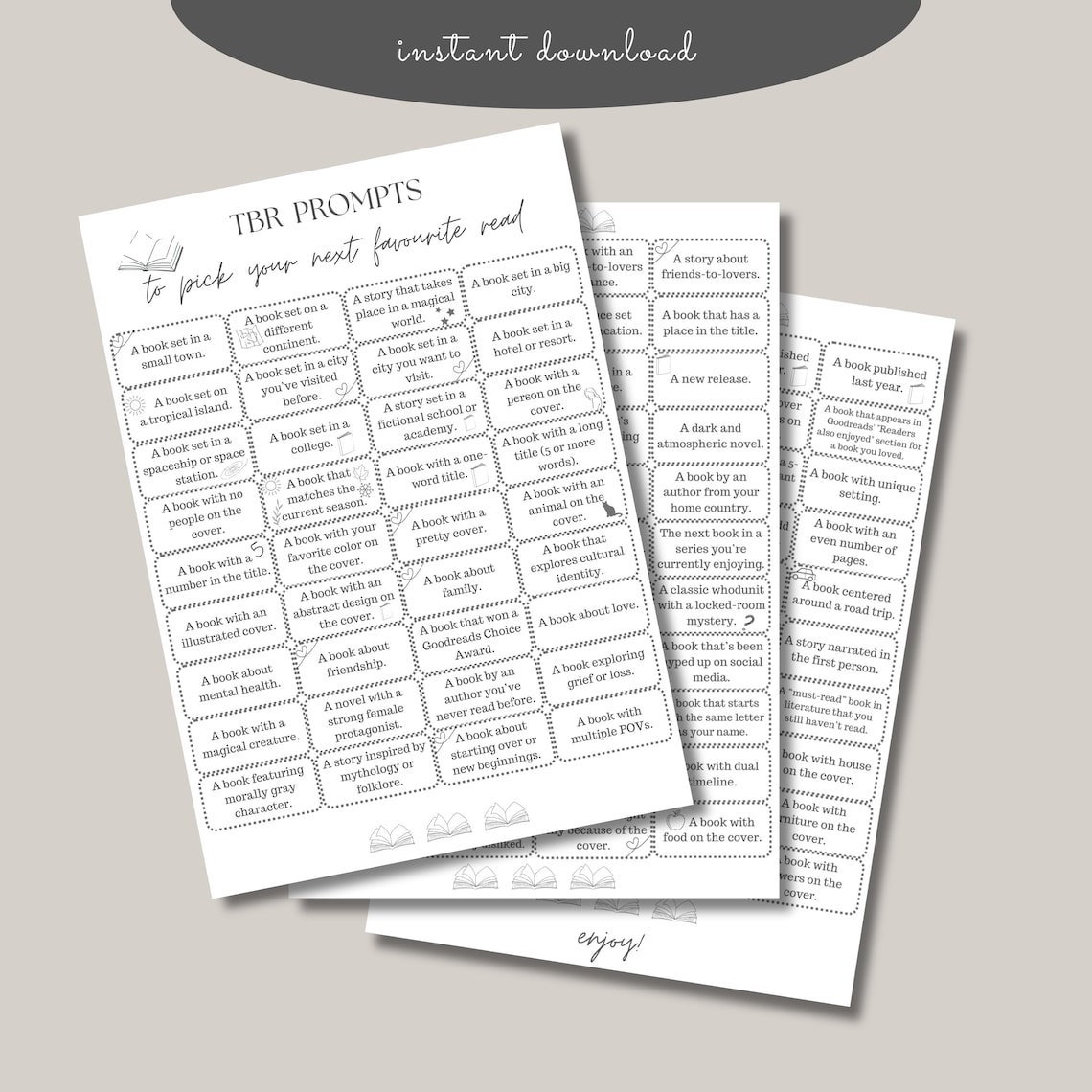 Bookish Game TBR Jar Prompts Printable Ideas to Read TBR Prompts Reader ...