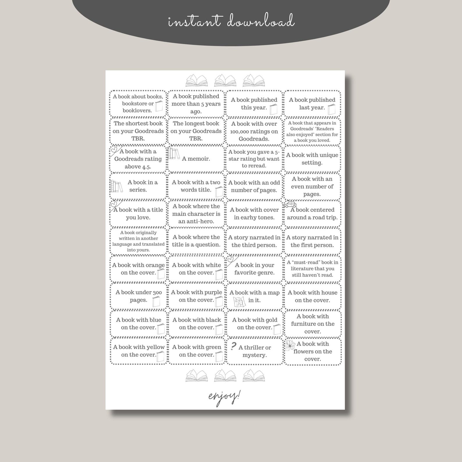 Bookish Game TBR Jar Prompts Printable Ideas to Read TBR Prompts Reader ...