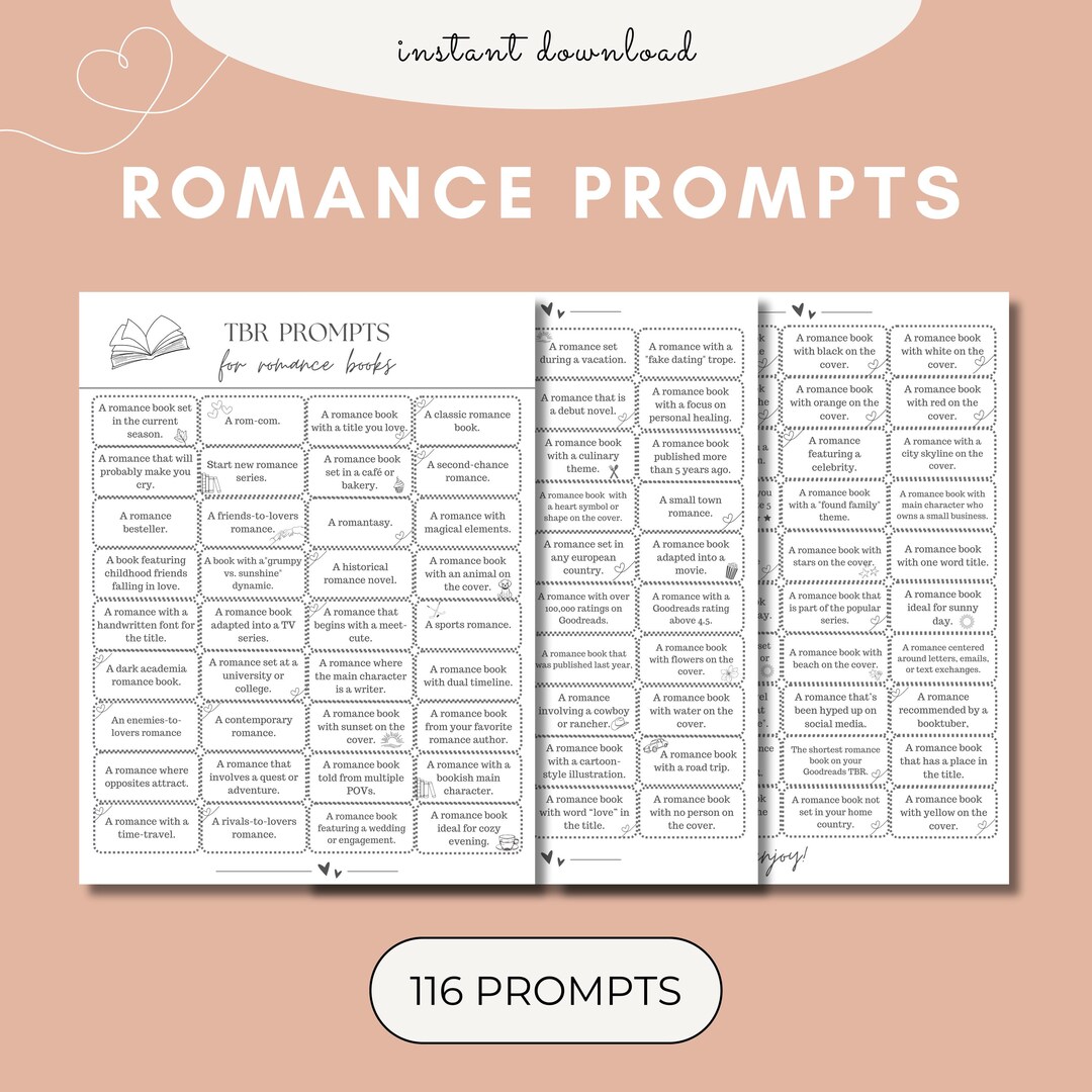 Reading Prompts Romance, Printable Romance TBR Prompts, Reading ...