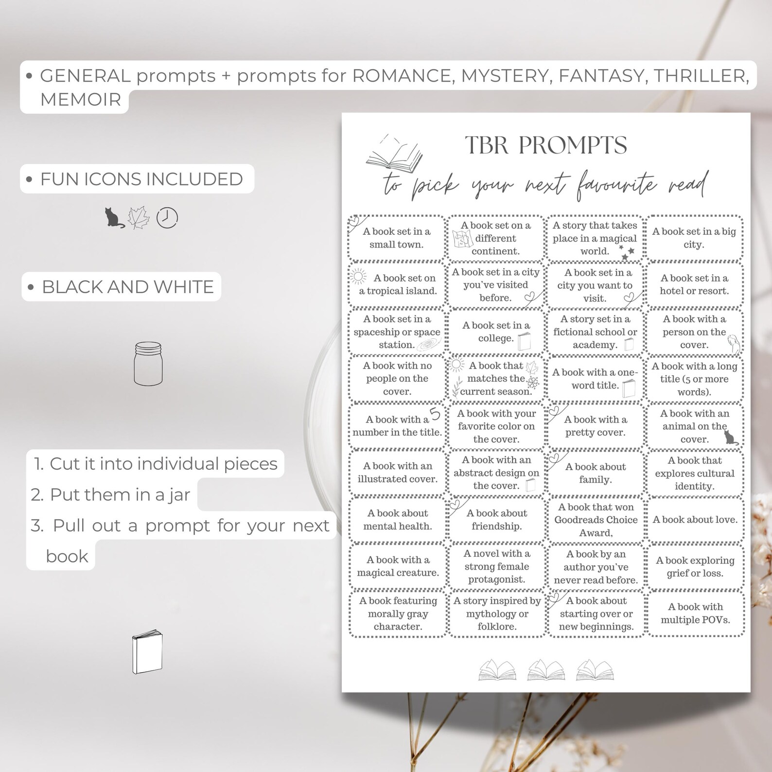 Bookish Game TBR Jar Prompts Printable Ideas to Read TBR Prompts Reader ...