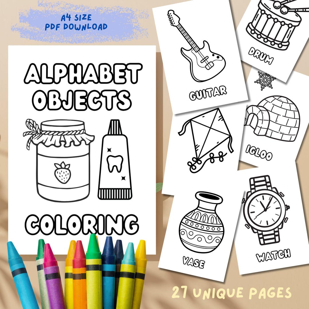 ABC Alphabet Objects Coloring Pages for Kids. 27 Unique Pages, PDF ...