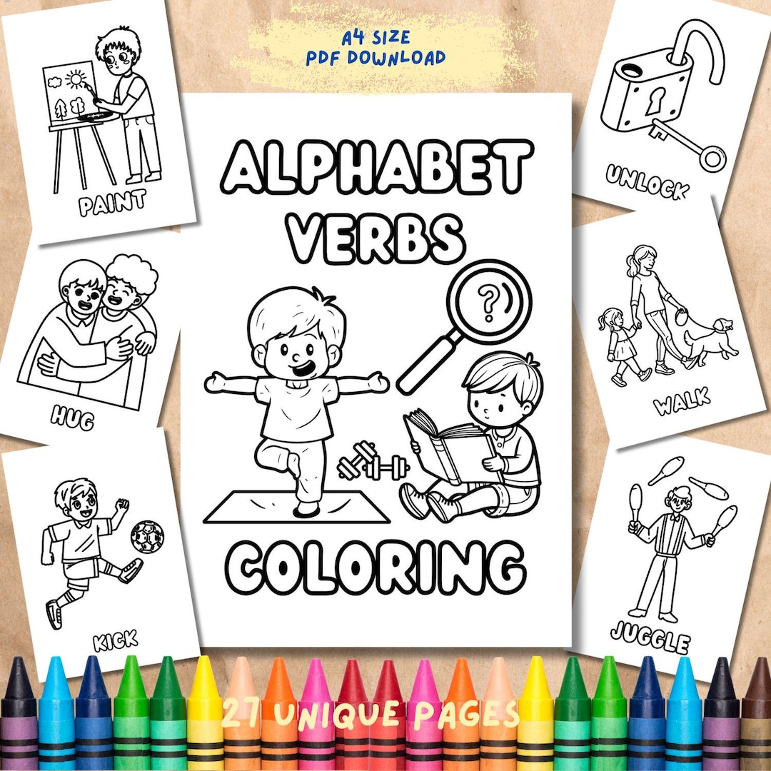 ABC Alphabet Verbs Action Words Coloring Pages for Kids 27 Pages, Kids ...