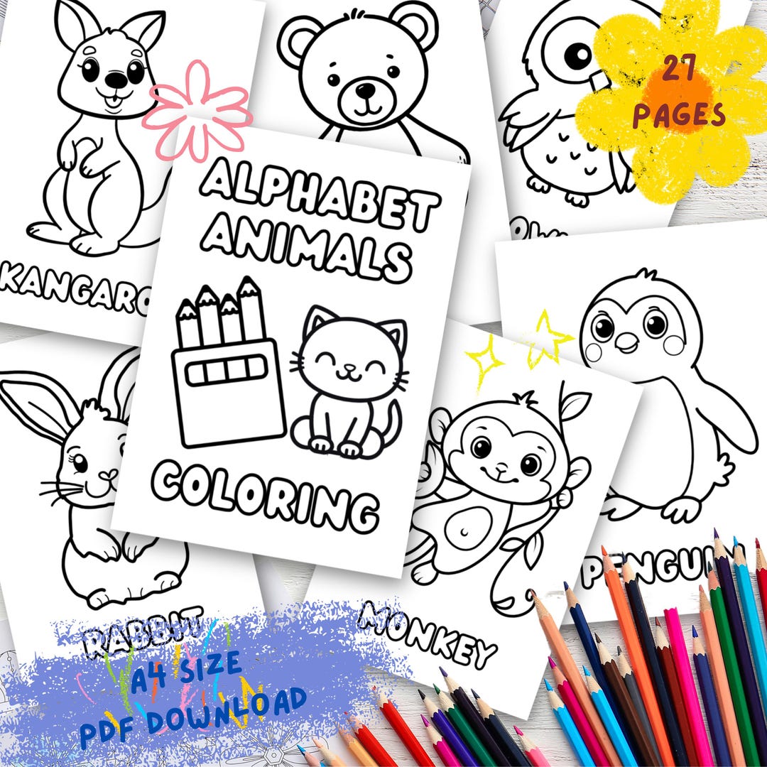 ABC Alphabet Animal Coloring Book for Kids - 27 Pages, Kids Coloring ...