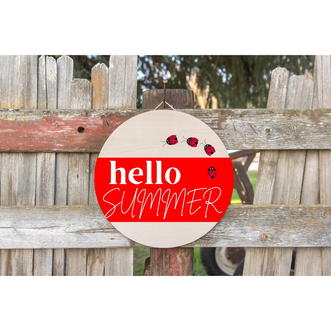 Hello Summer Ladybug Wood Door Sign, Summer Ladybug Porch Sign, Summer ...