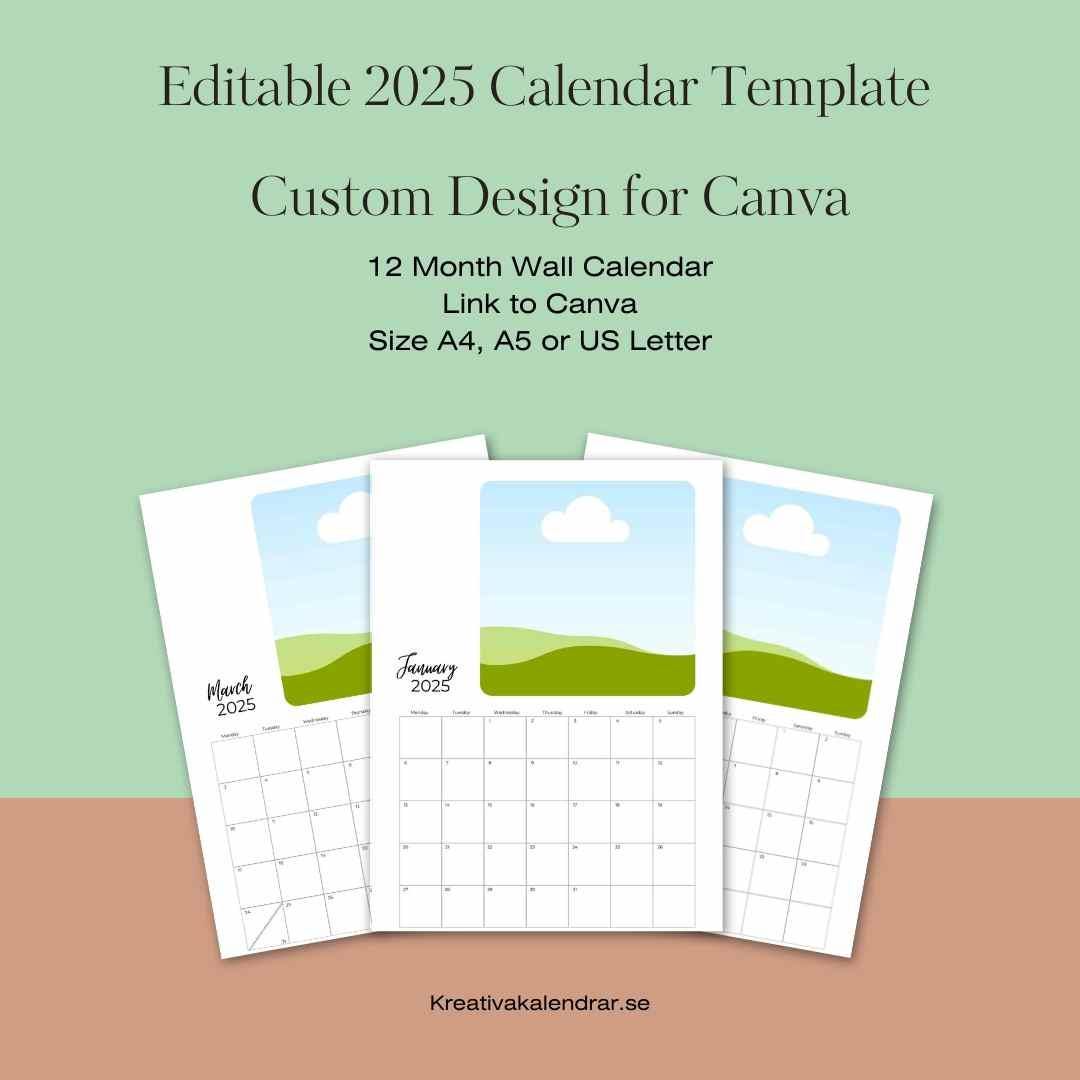 Editable 2025 Wall Calendar Template I Custom Design for Canva Create ...