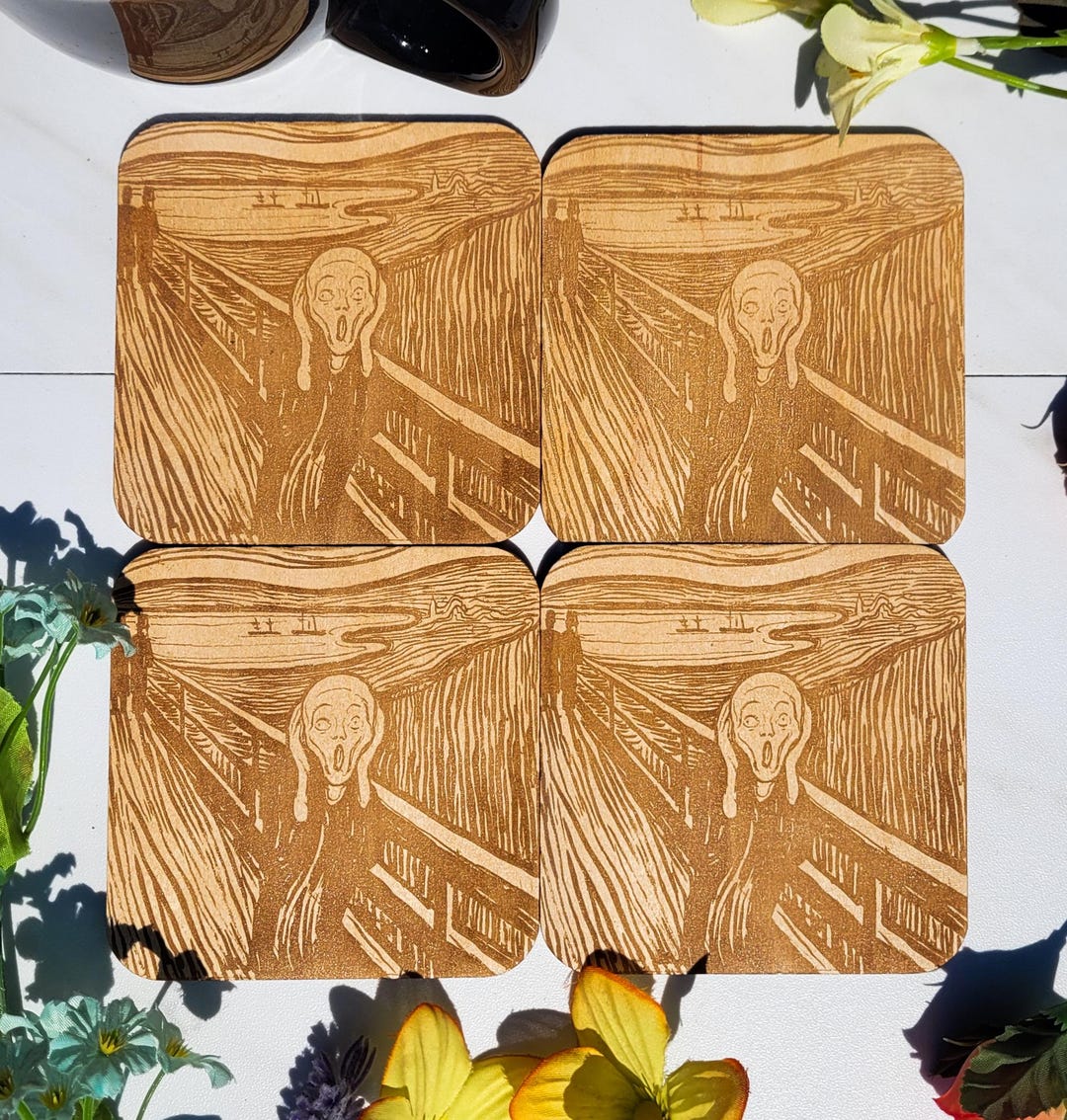 The Scream Coasters Set – 4 Inch Maple Wood – Edvard Munch Art Coaster ...