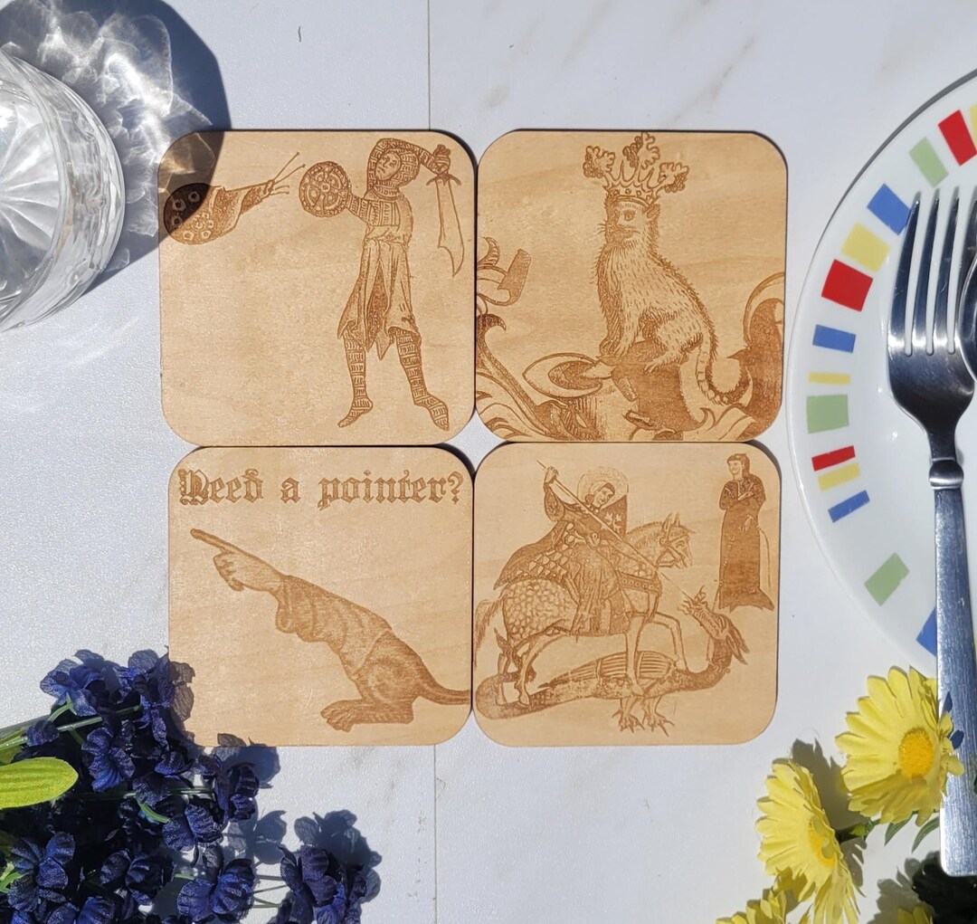 Medieval Maple Wood Coasters | Laser Engraved Drink Set for Renaissance ...