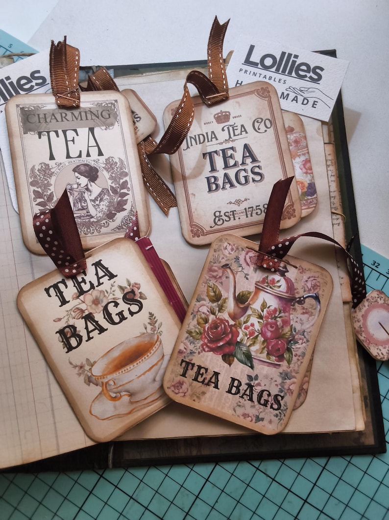 Tea Bag Pocket Junk Journal Ephemera, Printable Side Tuck (digital ...