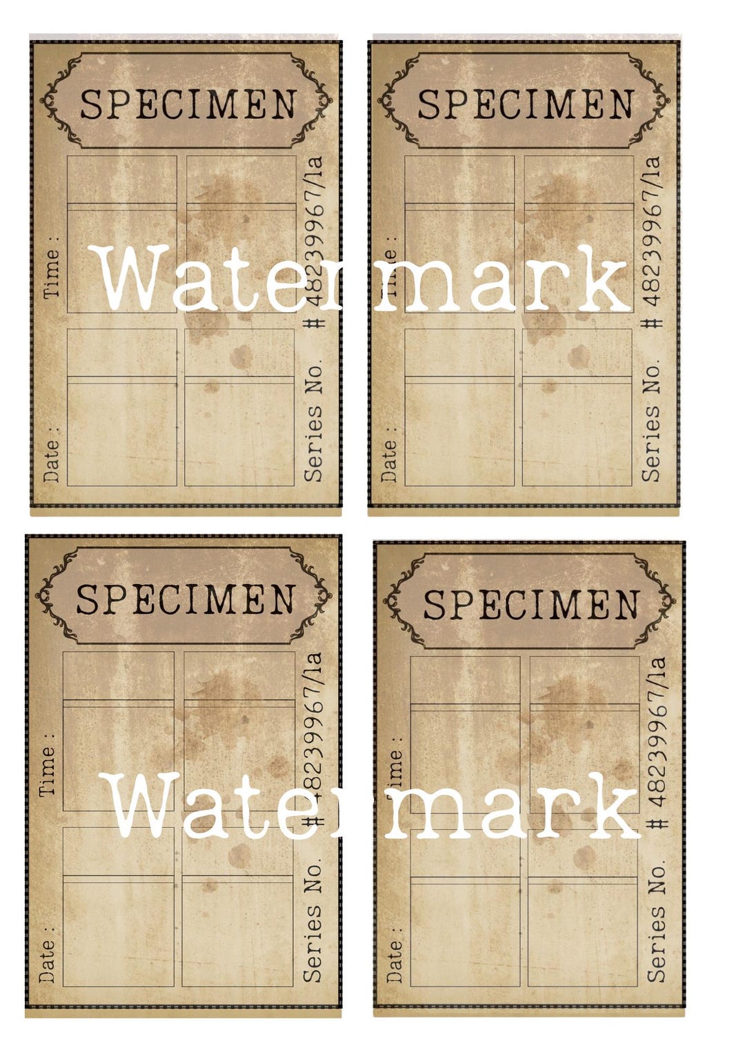 Specimen Card and Sample Slide, Digital File for Junk Journals ...