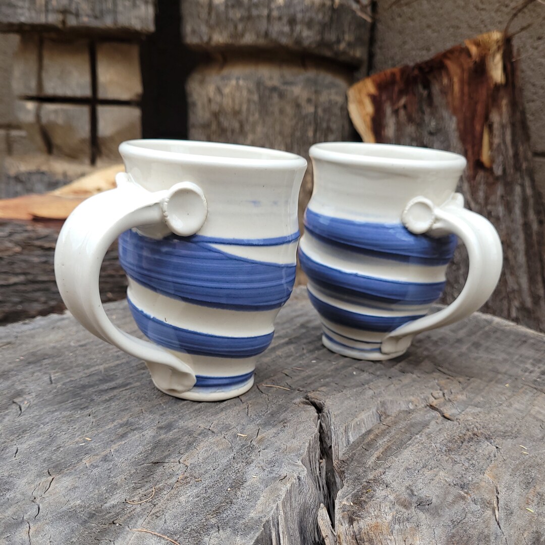 Cobalt Blue and White Swirl Mugs Handmade Pottery Mugs Set of Cobalt ...