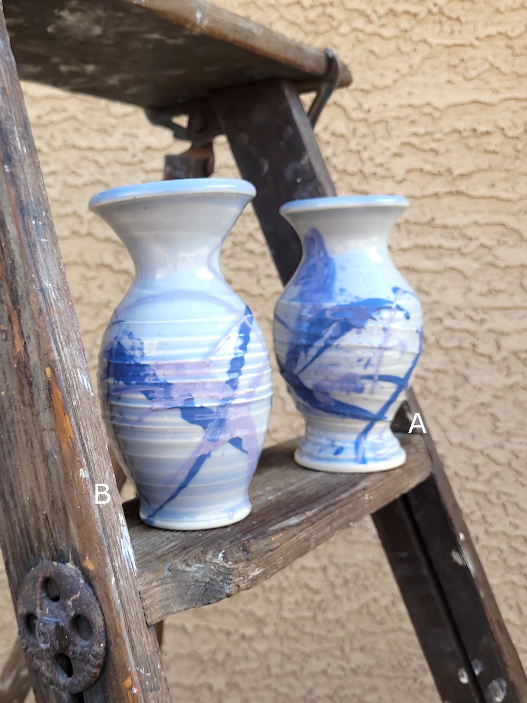 Light Blue and Lavender Textured Splattered Vases Handmade Ceramic Vase ...