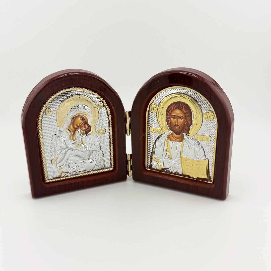 Orthodox Wooden Icon – Jesus & Virgin Mary Double Folding Icon ...