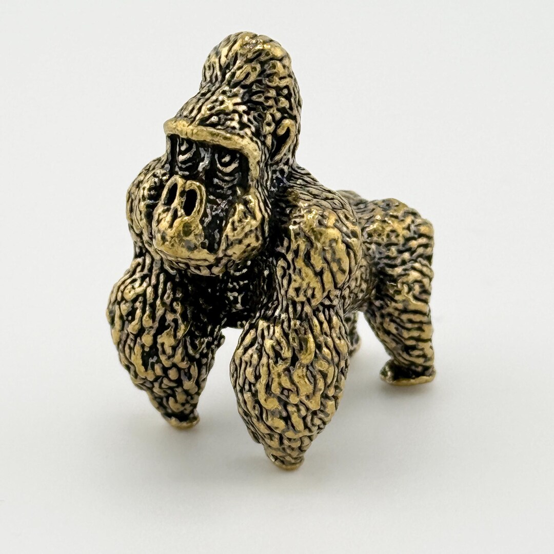Copper Gorilla Statue – Solid Miniature Animal Sculpture for Desk Decor ...
