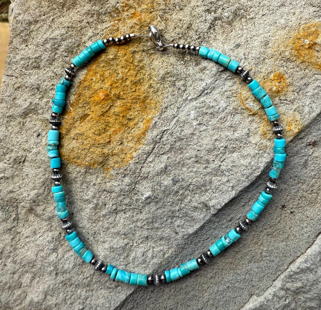 3mm Turquoise Heishi Beads With Sterling Silver Pearl Beaded Anklet - Etsy