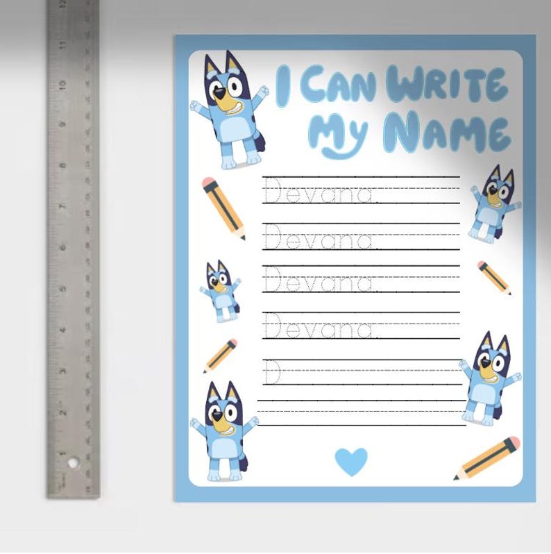 Bluey I Can Write My Name Sheet - Etsy