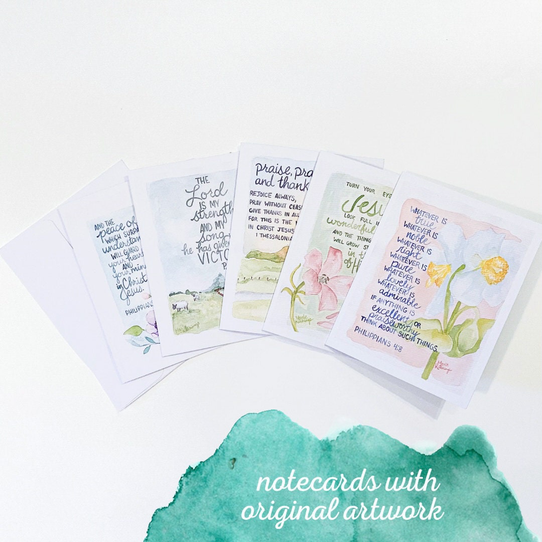 Scripture Card Set of 10 Bible Verse Watercolor Original Art - Etsy