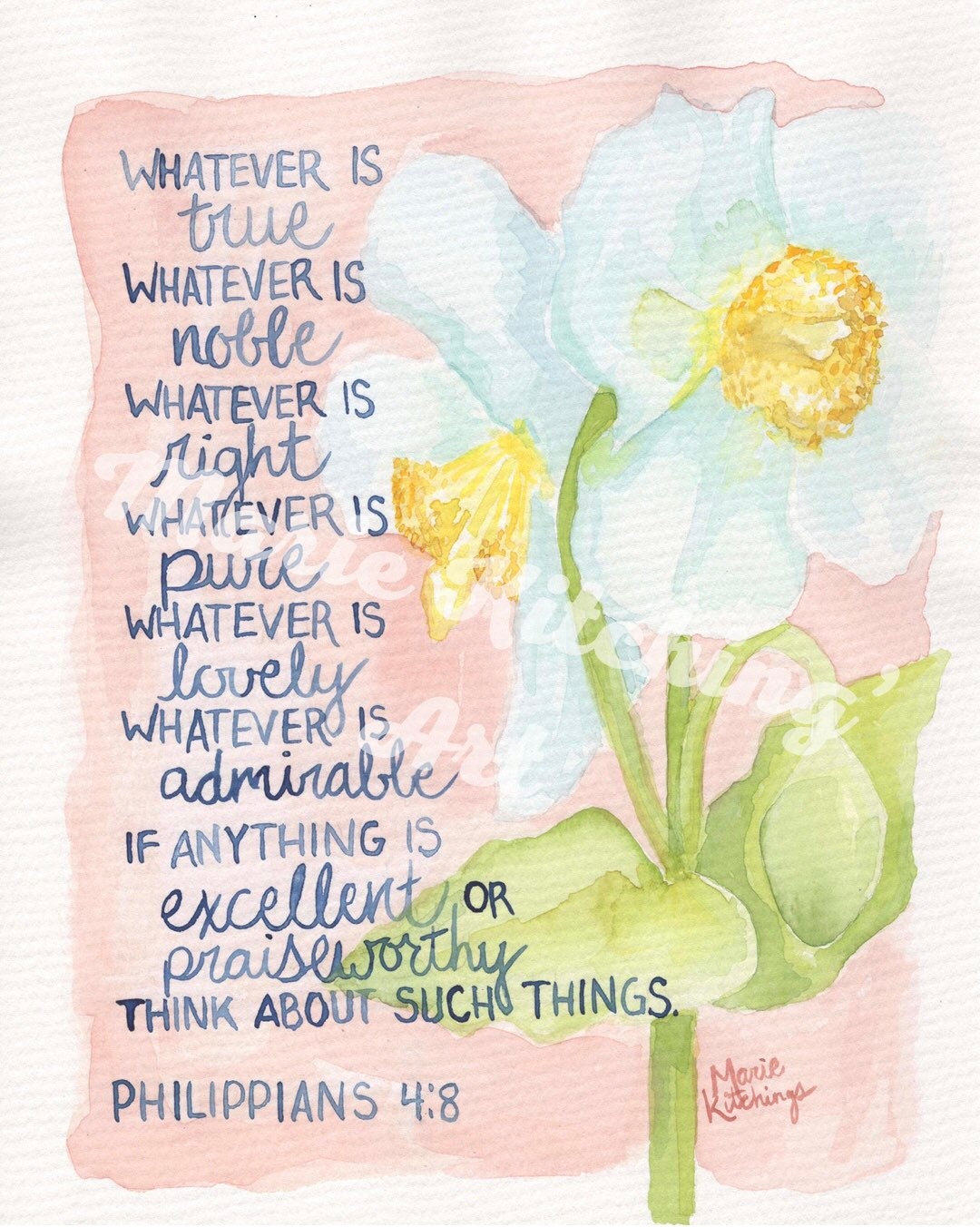 Philippians 4:8 Original Watercolor Blue Poppy - Etsy