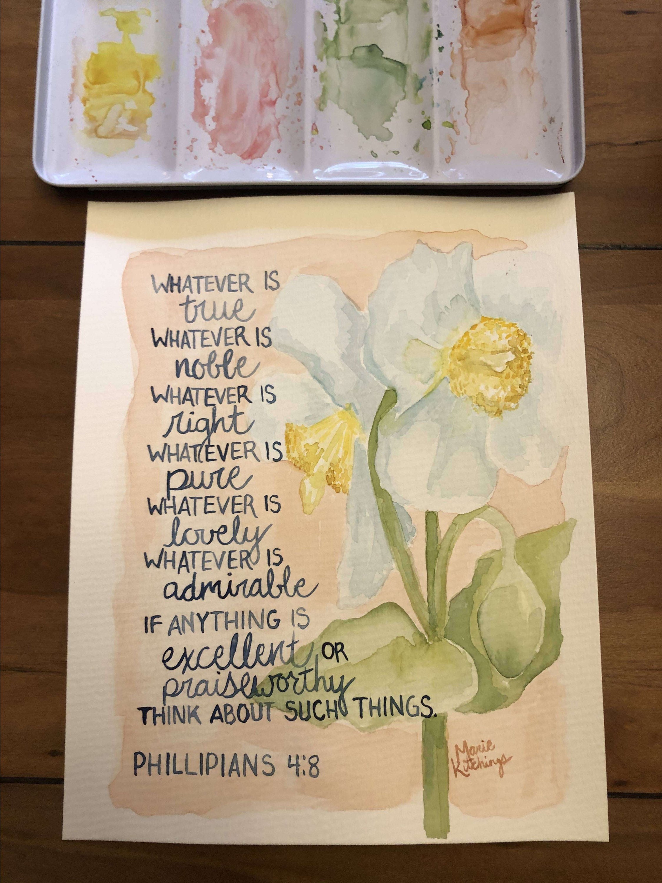 Philippians 4:8 Original Watercolor Blue Poppy - Etsy