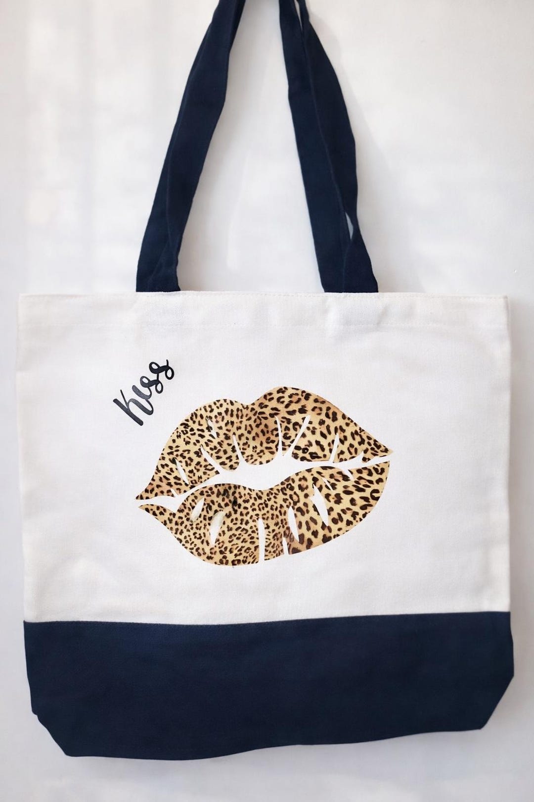 “kiss” Tote Bag – Handmade Tote Bag – Lined Cotton – Black Handles ...