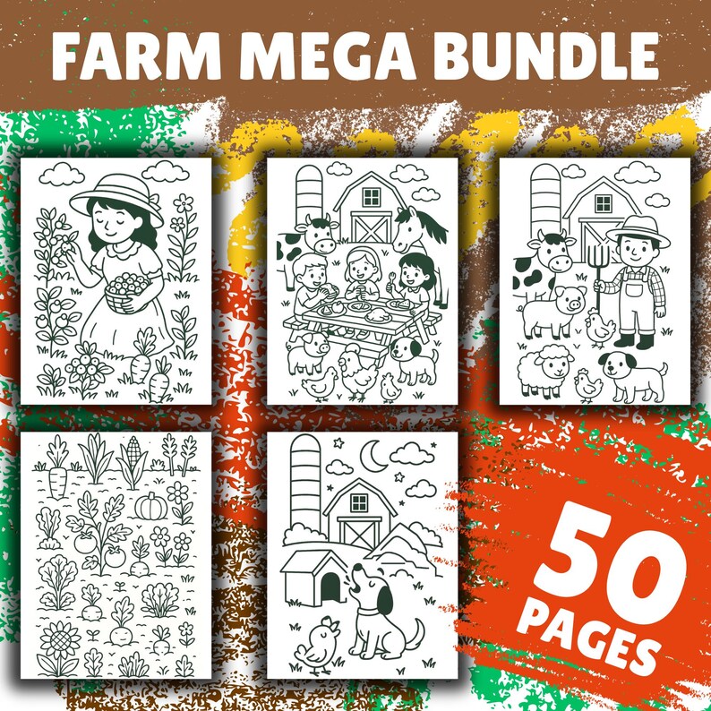 50 Farm Coloring Pages for Kids: Printable Activity Sheets (digital ...