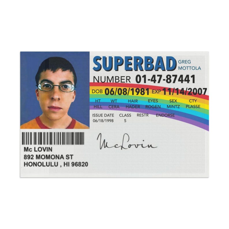 Mclovin ID Card Funny Flag - Superbad License Plate, Movie-themed Décor ...