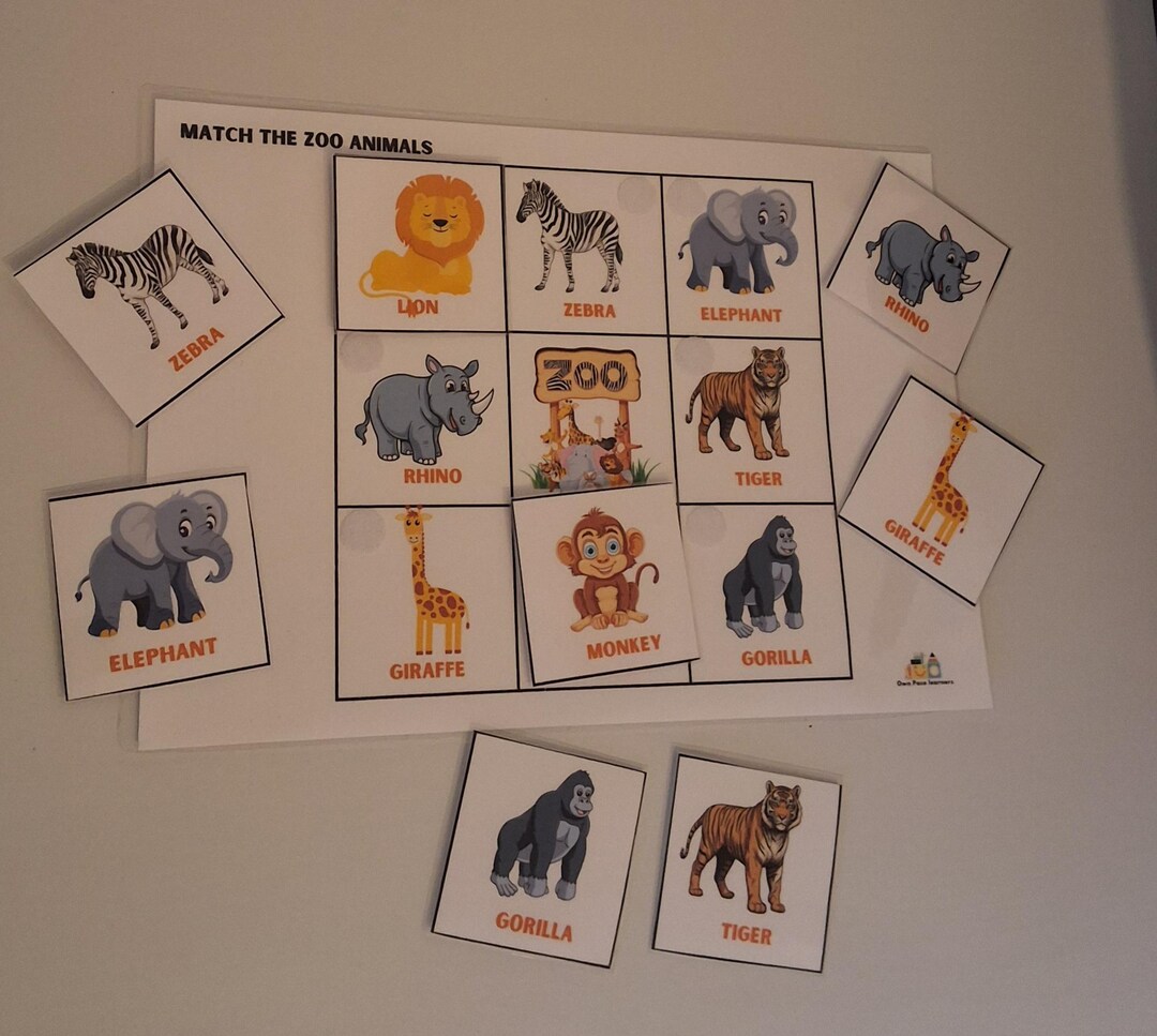 Matching Game Printable Zoo Animal Matching Game for Toddlers Preschool ...