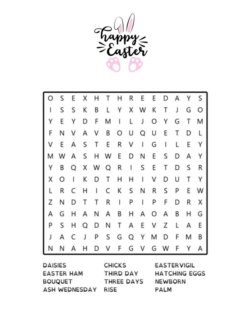 Easter Word Search Printable Fun Activity Worksheets Pdf - Etsy