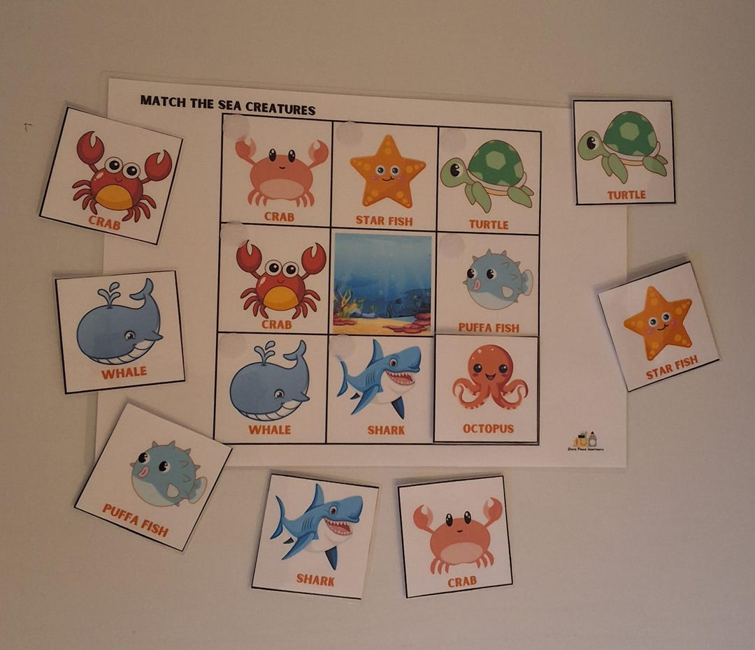 Matching Game Printable Memory Sea Creatures Matching Game for Toddlers ...