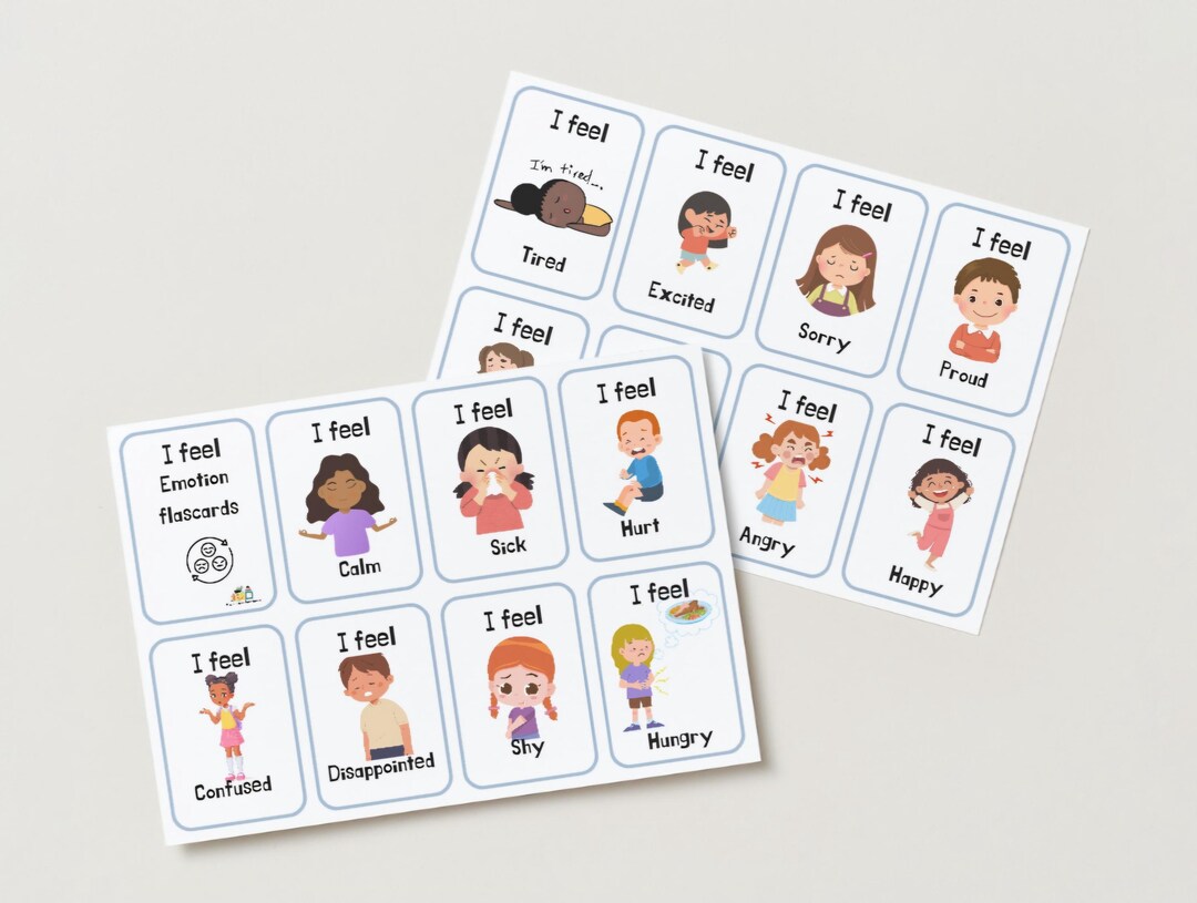Emotions Educational Flashcards for Kids " I Feel" for School, Nursery ...