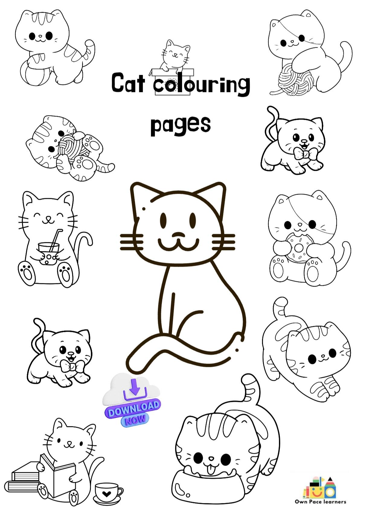 Cat -themed Colouring Pages- Fun and Creative Digital Download ...
