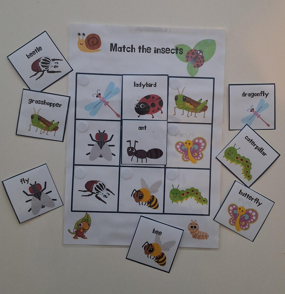 Insect Printable Memory Matching Game for Toddlers Preschool/ Home ...