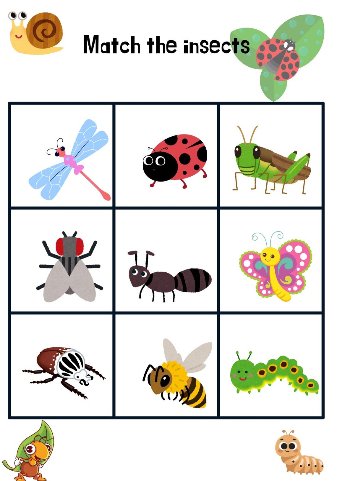 Insect Printable Memory Matching Game for Toddlers Preschool/ Home ...