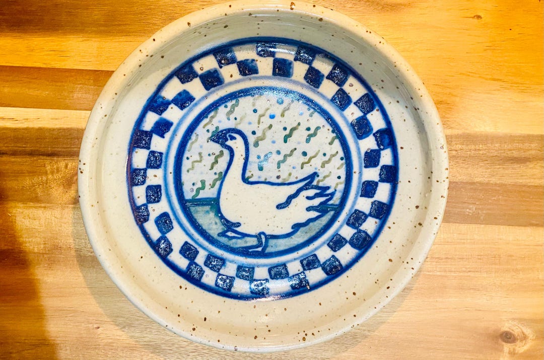 Debbie Dean Vintage Folk Art Pottery Serving Bowl 9.5” Checkerboard ...