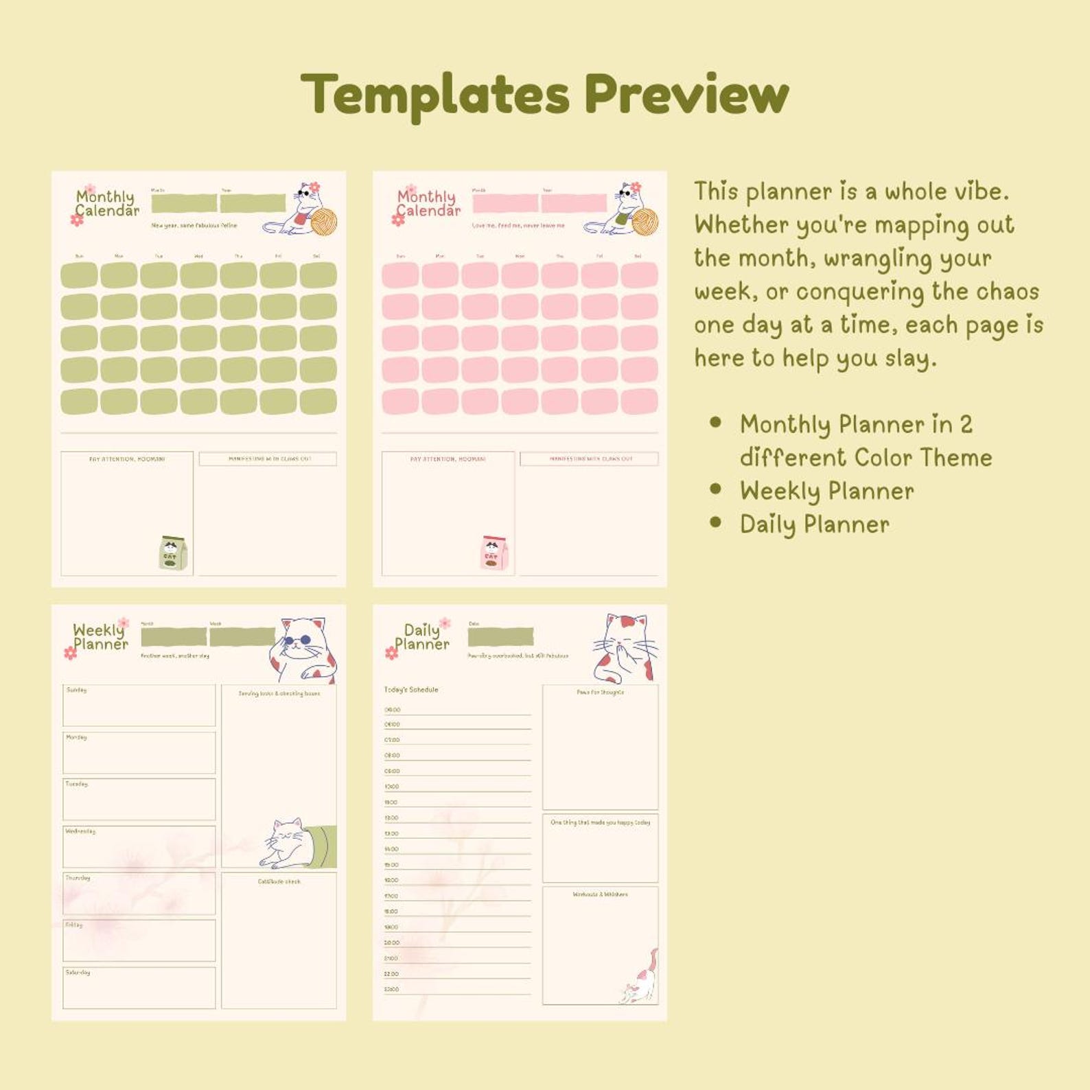 PURR-FECT LIFE | Cute Cat Digital Daily, Monthly, Weekly Planner ...