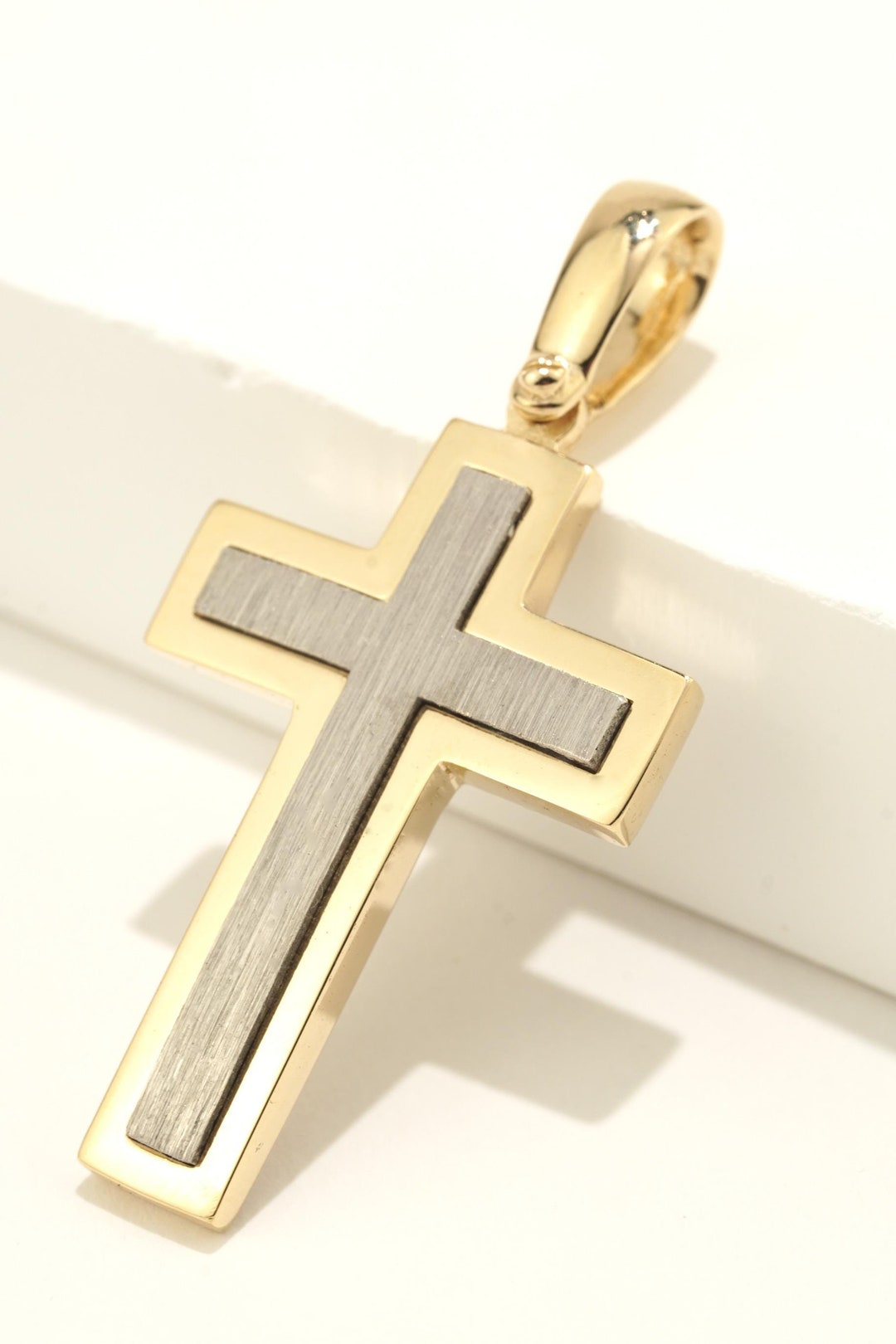 Gold Two-tone Cross, Light Cross for a Boy, Birthday Gift, 14 Carat ...