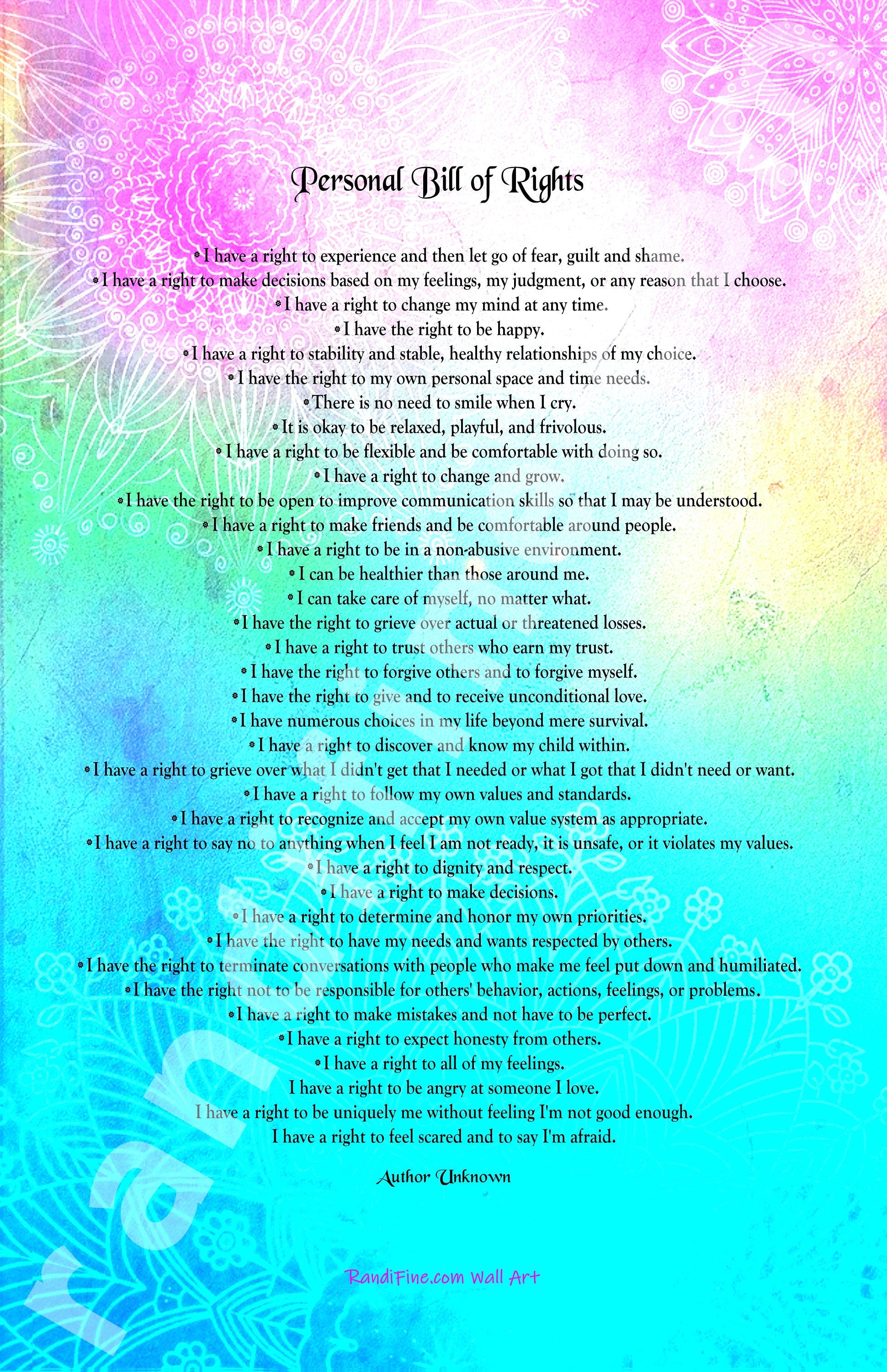 Inspirational Word Art Printable "personal Bill of Rights" - Etsy
