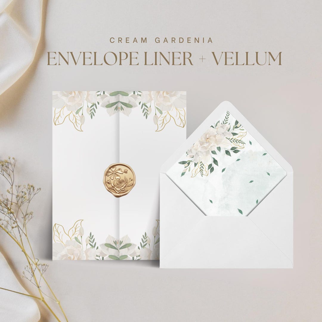 Cream Gardenia 5x7 Envelope Liner Template With Printable Wedding ...