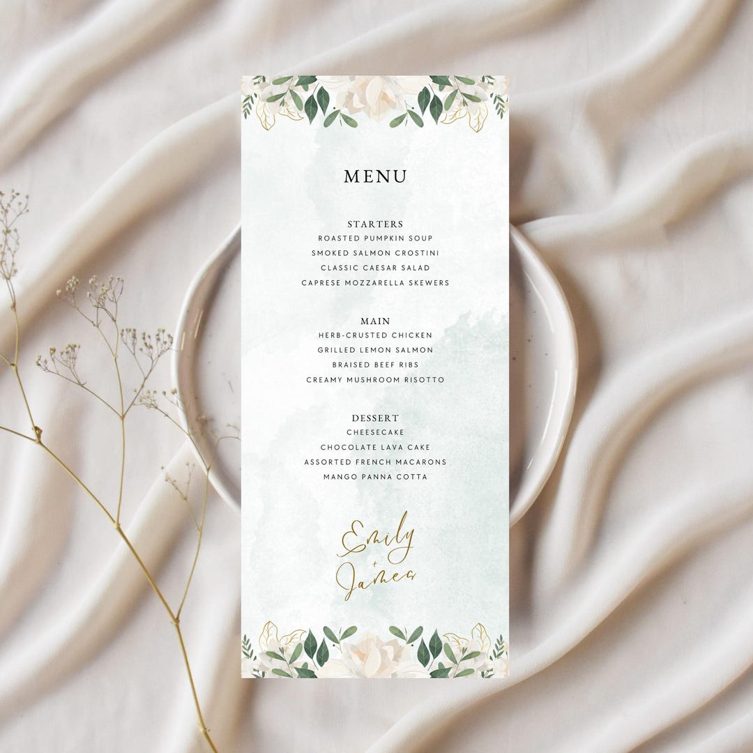 Cream Gardenia Wedding Menu Template, Printable Eat Wedding Card ...
