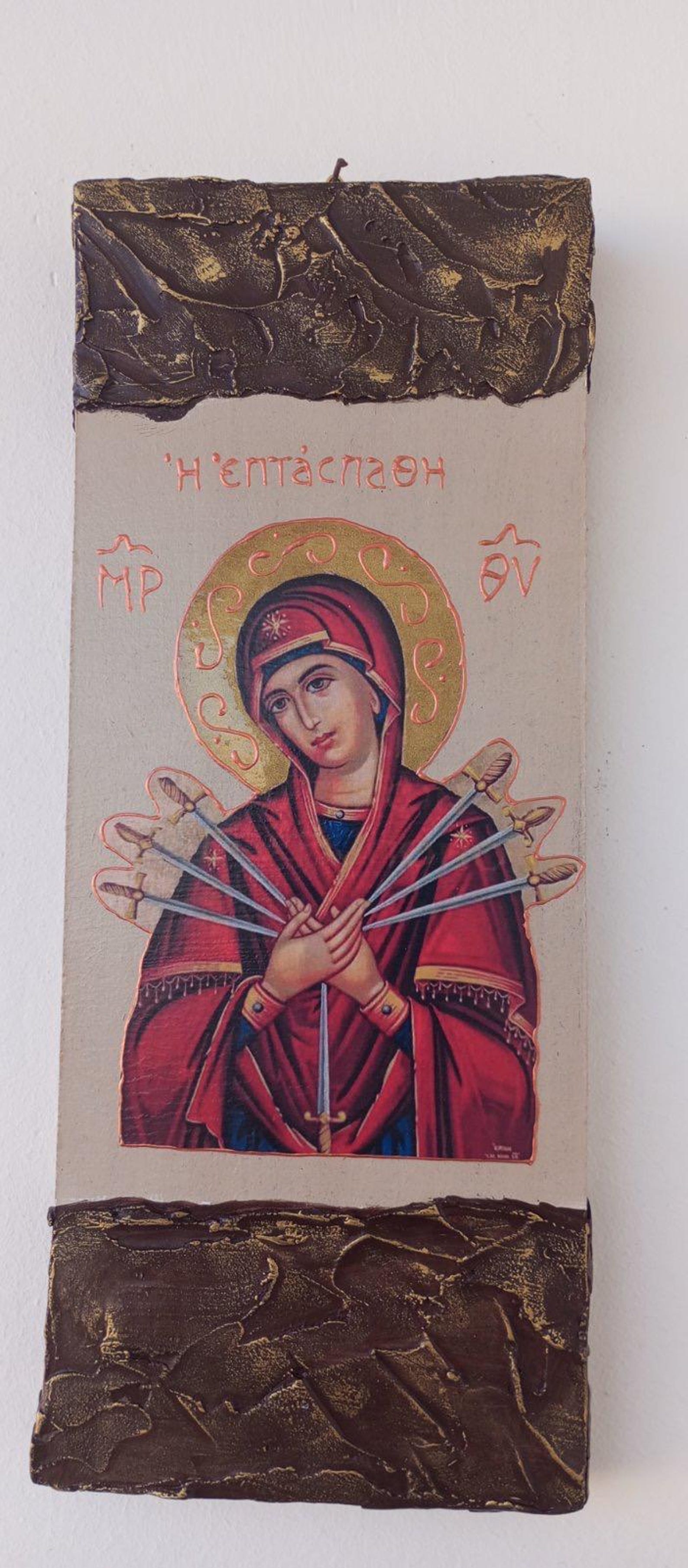 Virgin Mary of Seven Swords Panagia Icon Greek Orthodox Byzantine Icon ...