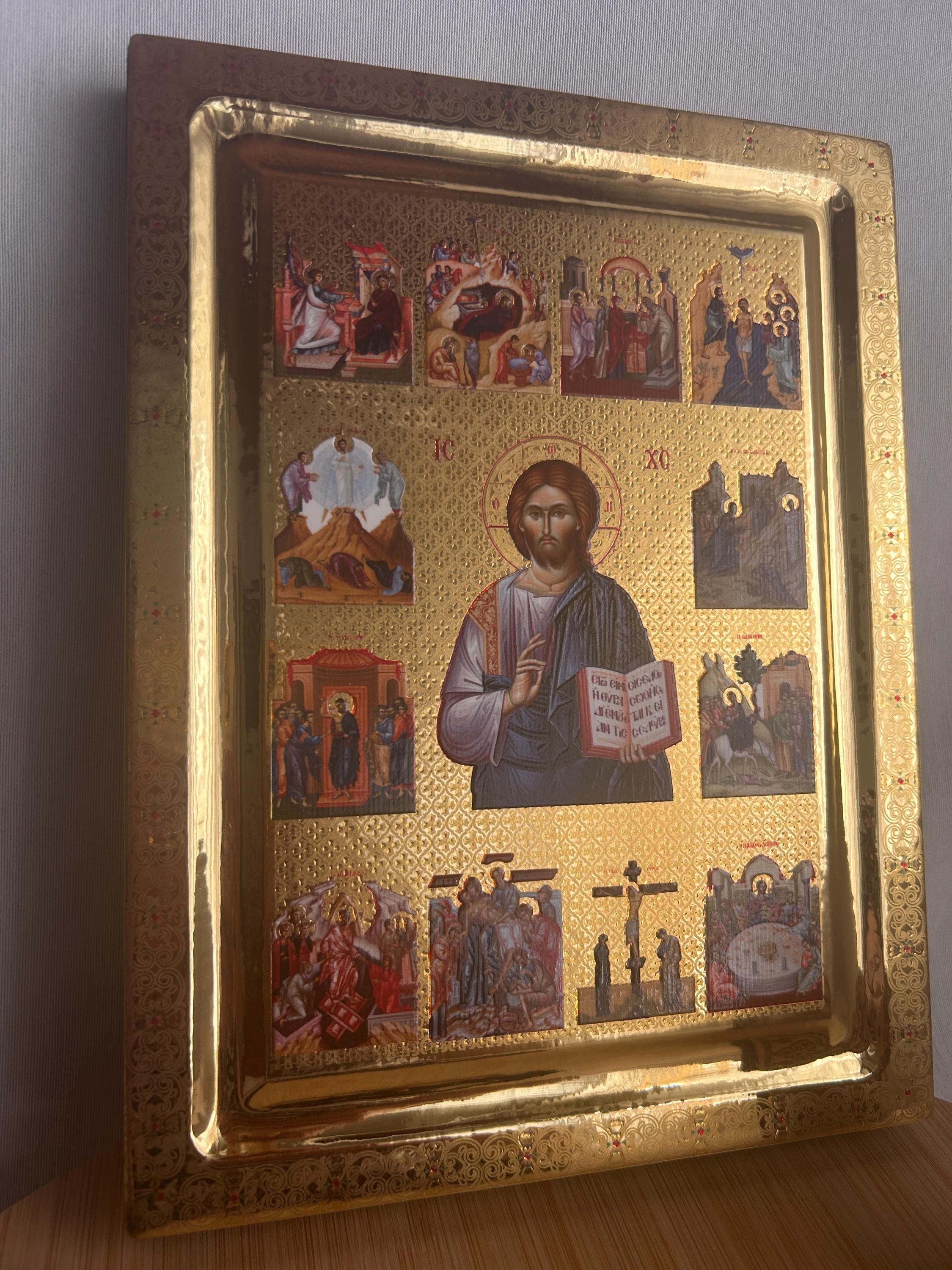 Jesus Christ Orthodox Icon With a Polished Look and Water Gilded Shiny ...