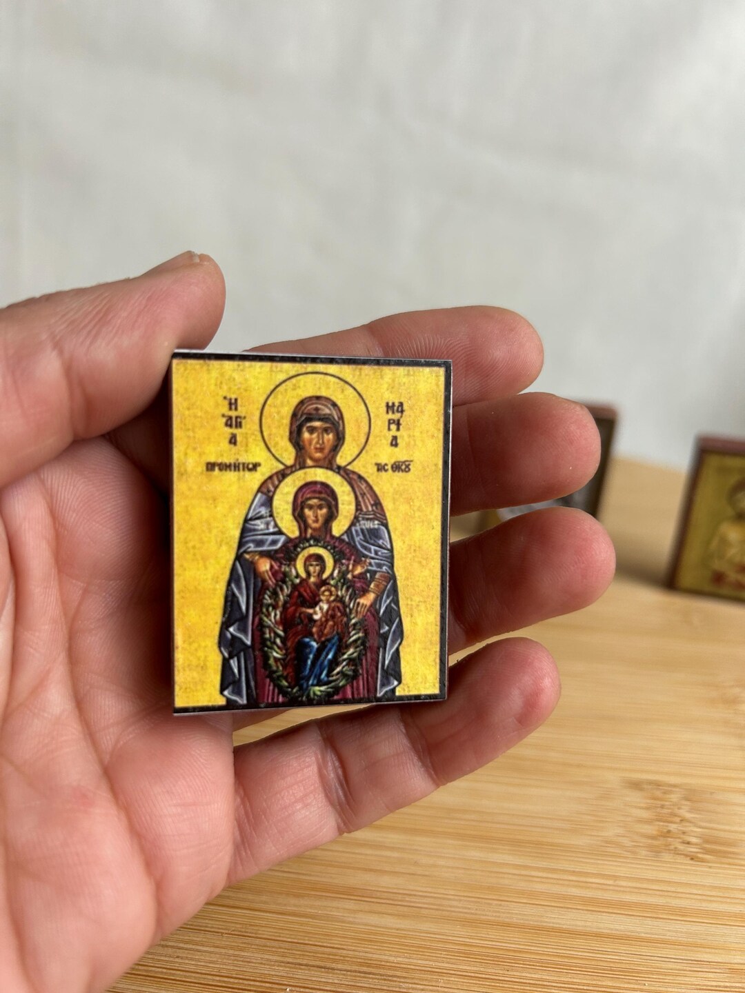 Small Wooden Pocket Icon Saint Maria Promitor of Virgin Mary in Premium ...