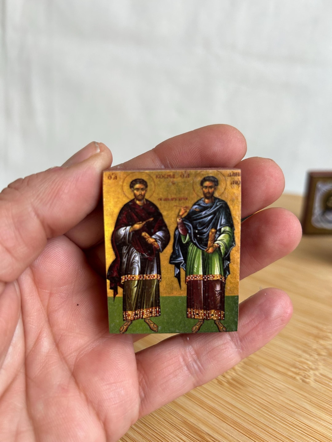 Small Wooden Pocket Icon Saints Kosmas and Damianos in Premium Quality ...