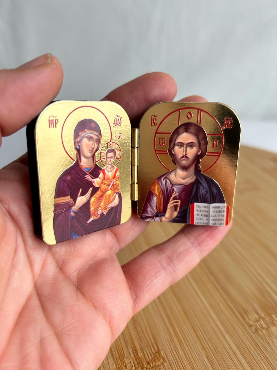 Small Wooden Diptych Icon of Jesus Christ and Holy Theotokos Greek ...