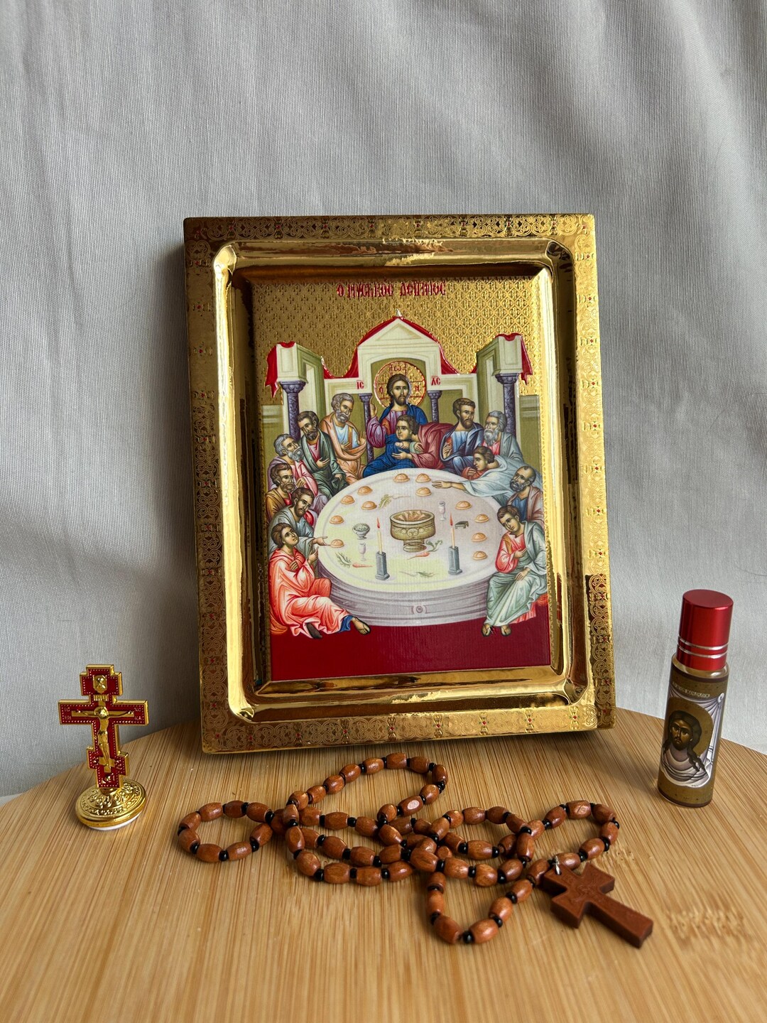 Last Supper Orthodox Icon With a Polished Look and Water Gilded Shiny ...