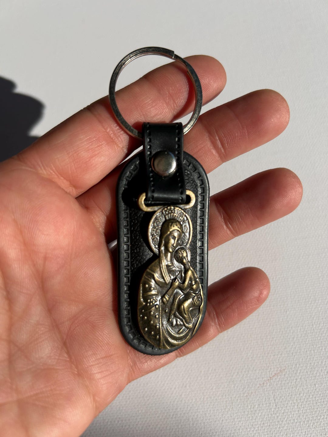 Virgin Mary Key Ring Christian Orthodox Religious, Leather Keychain ...