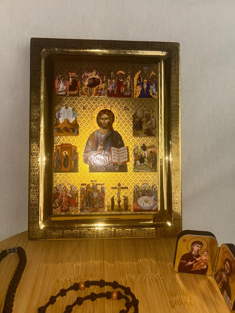 Jesus Christ Orthodox Icon With a Polished Look and Water Gilded Shiny ...